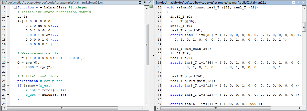 Comparing C Code and MATLAB Code Using Tiling in the MATLAB Editor ...